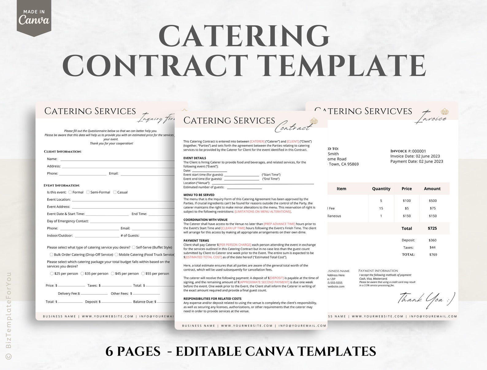 Editable Catering Contract Template Catering Order Form - Etsy