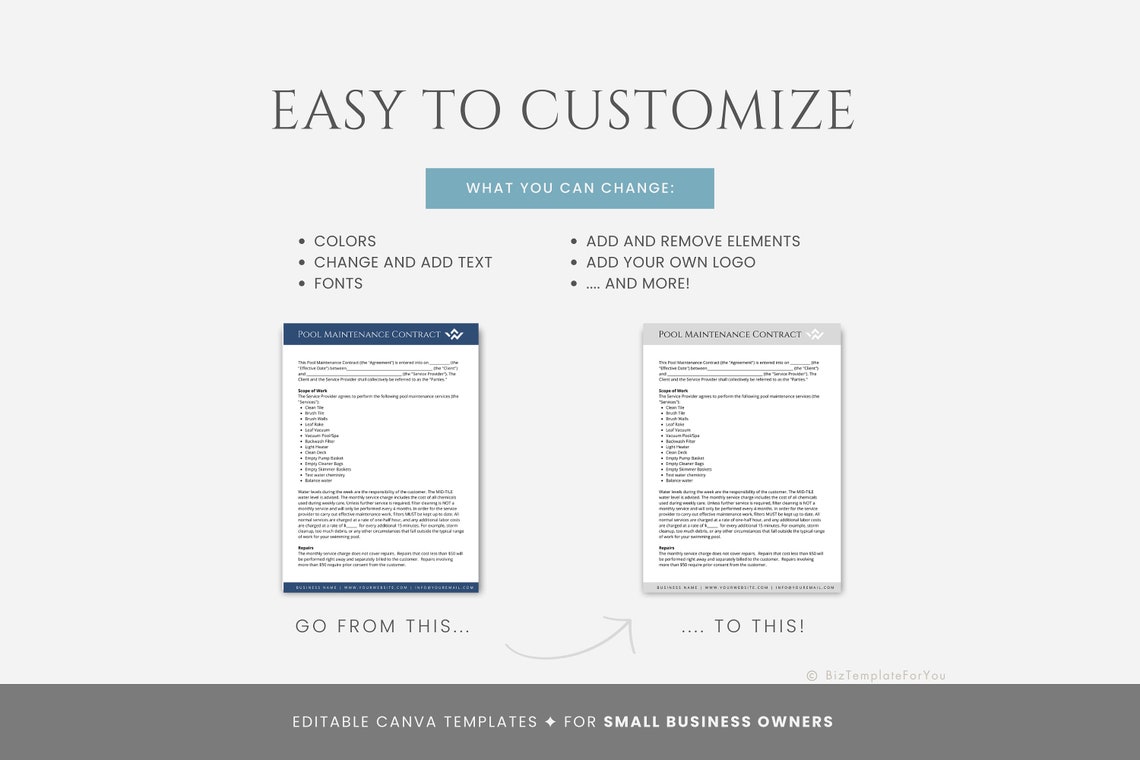 Editable Pool Service Contract Template, Residential Pool Maintenance ...