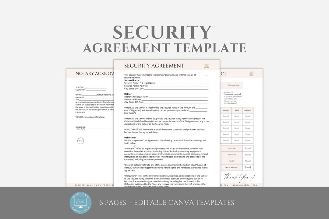 Editable Financial Security Agreement, Security Contract, Security ...