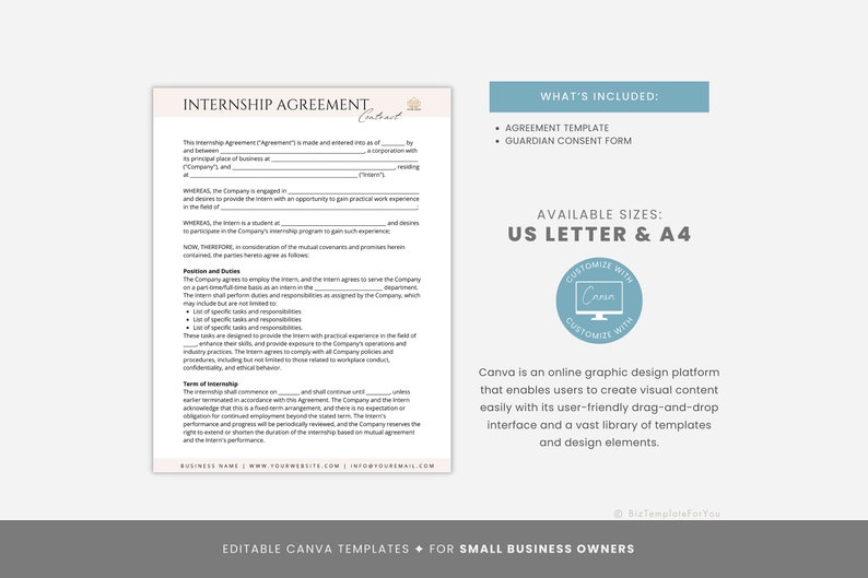 Editable Internship Contract Template, Internship Agreement, Internship ...