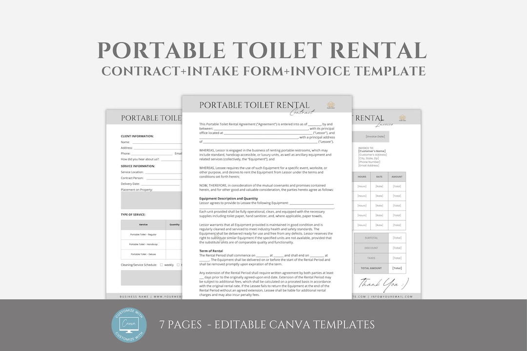 Editable Portable Toilet Rental Agreement Template, Portable Potty ...