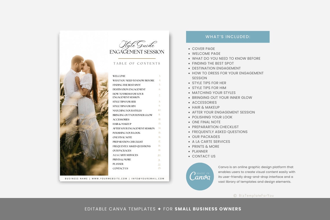 Editable Engagement Session Style Guide Photography Template, Pre ...