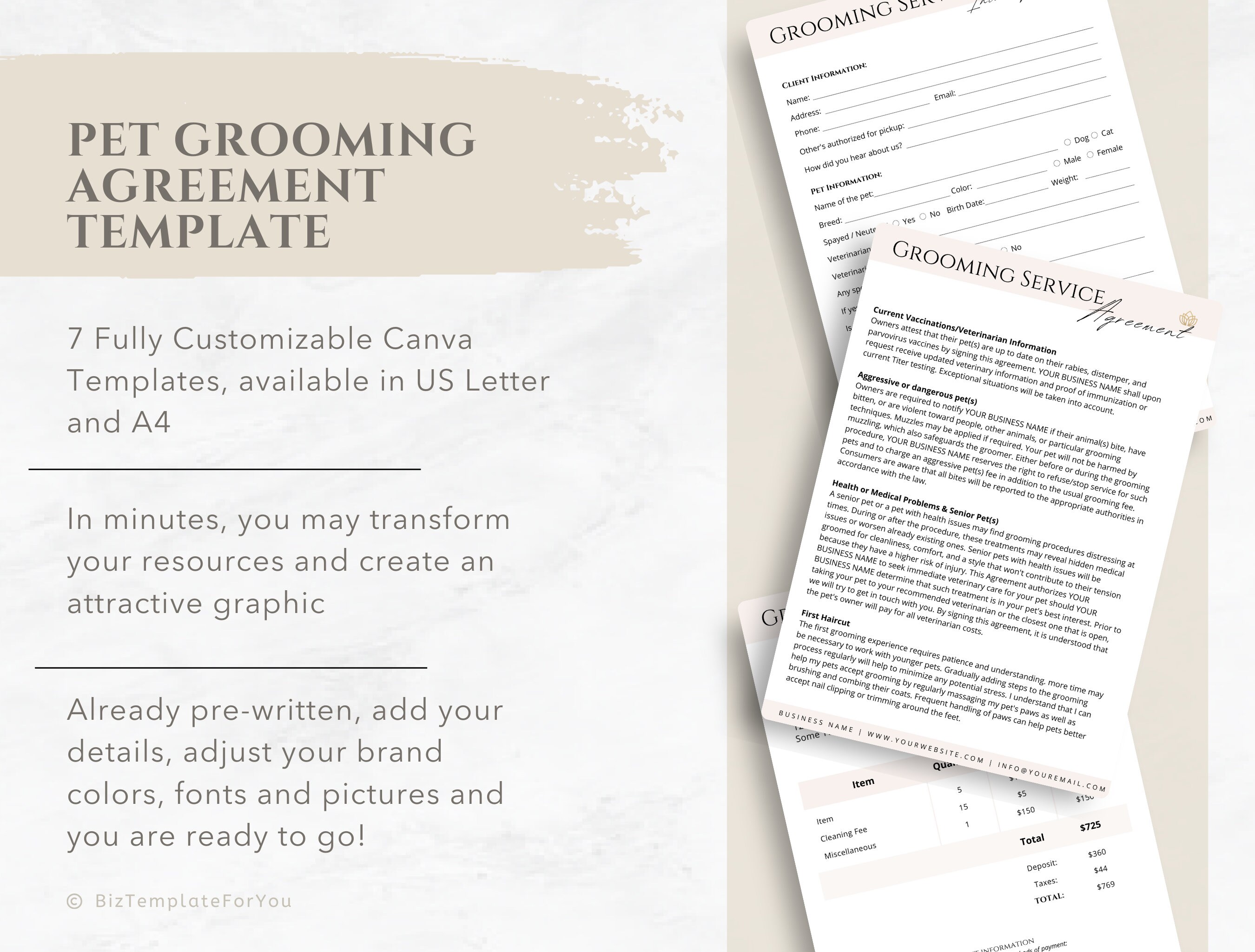 Editable Pet Grooming Contract Template Pet Grooming Service - Etsy
