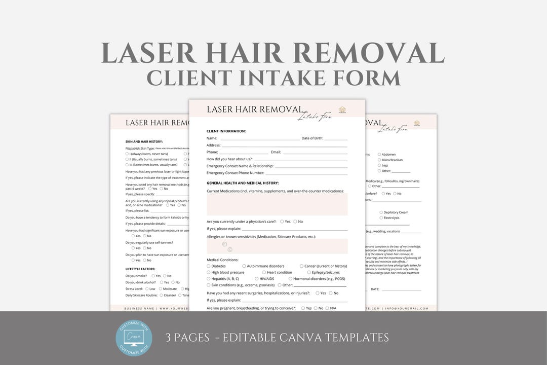 Editable Laser Hair Removal Client Intake Form Template, Laser Hair ...