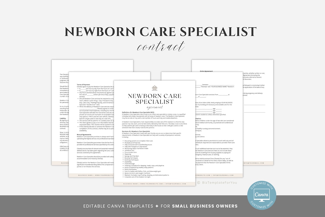 Editable Newborn Care Specialist Service Agreement, Postpartum Baby ...
