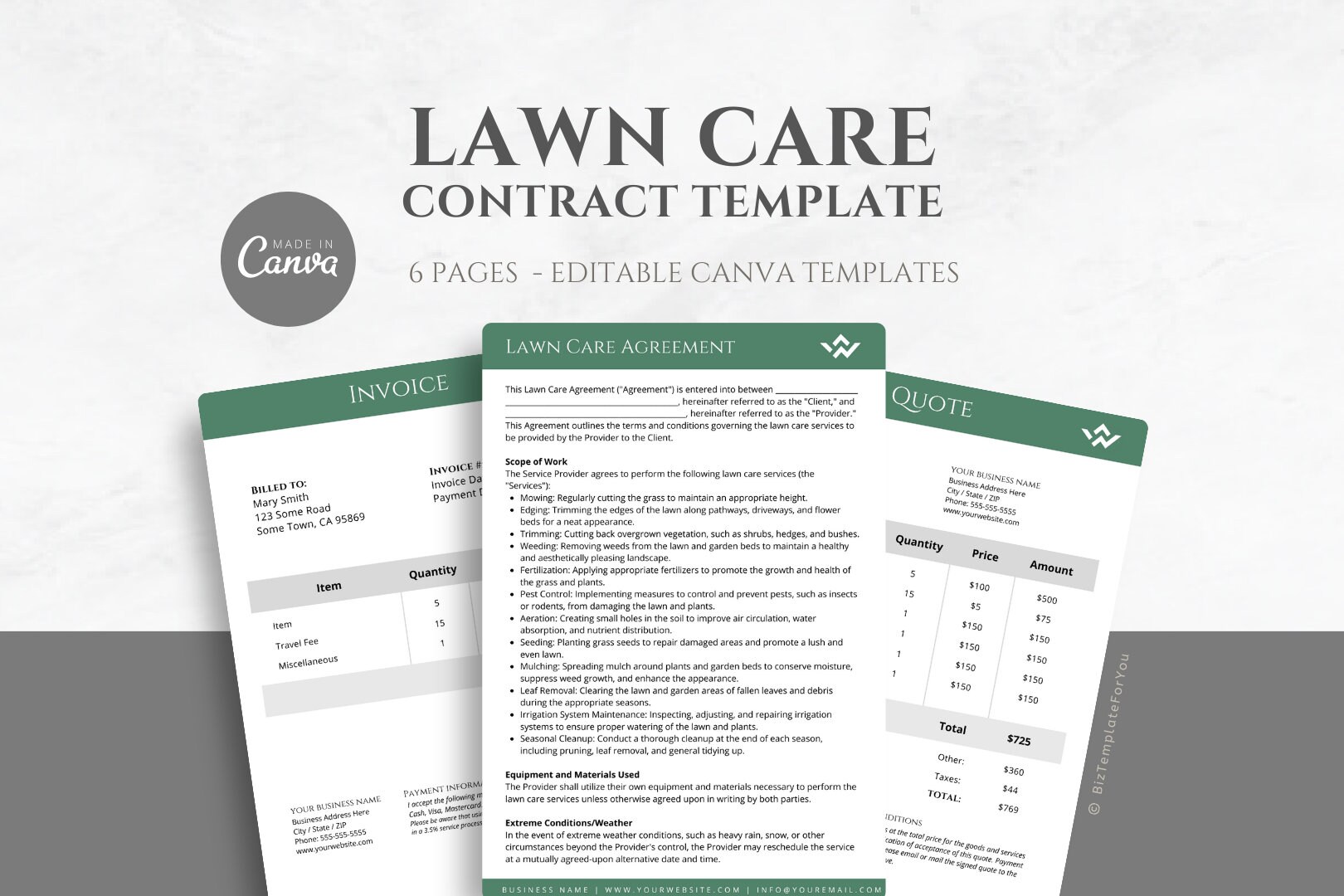 Editable Lawn Care Contract Template, Professional Lawn Maintenance ...