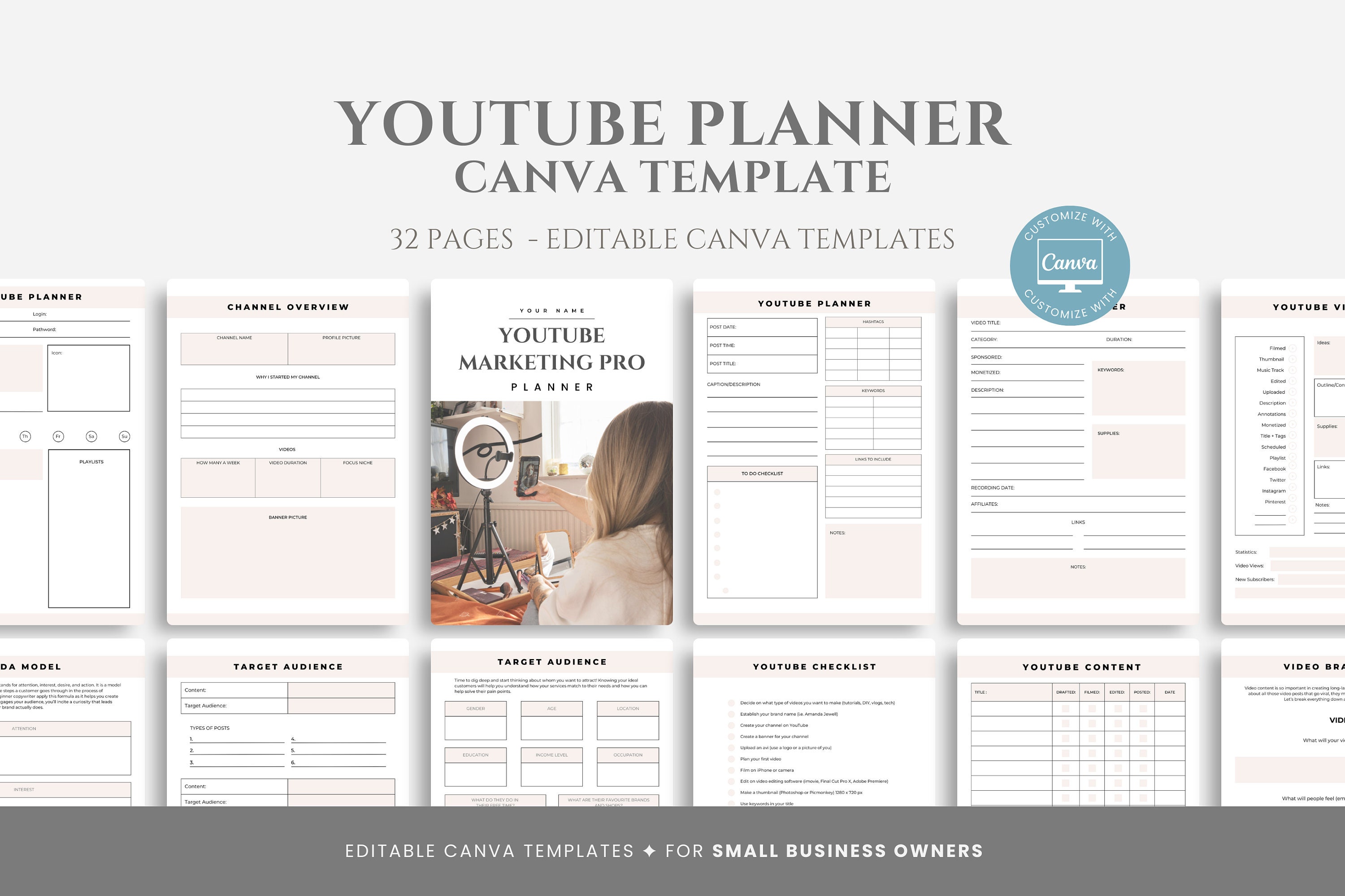 Editable Youtube Planner Template, Social Media Strategy Workbook for ...