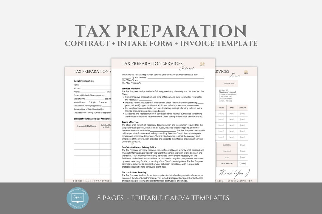 Editable Tax Preparation Contract Template, Freelance Tax Preparer ...