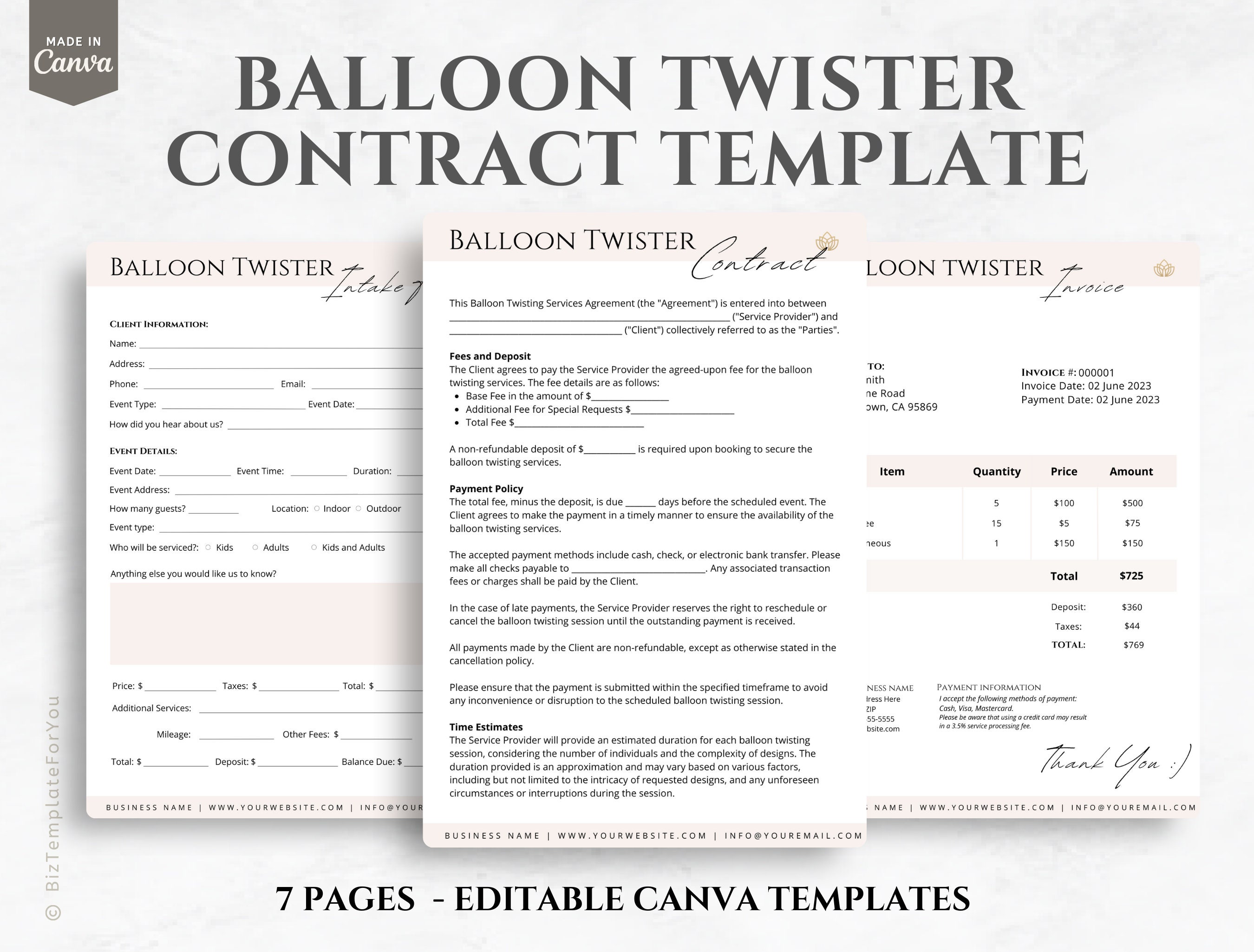 Editable Balloon Twister Contract Template Balloon Artist - Etsy