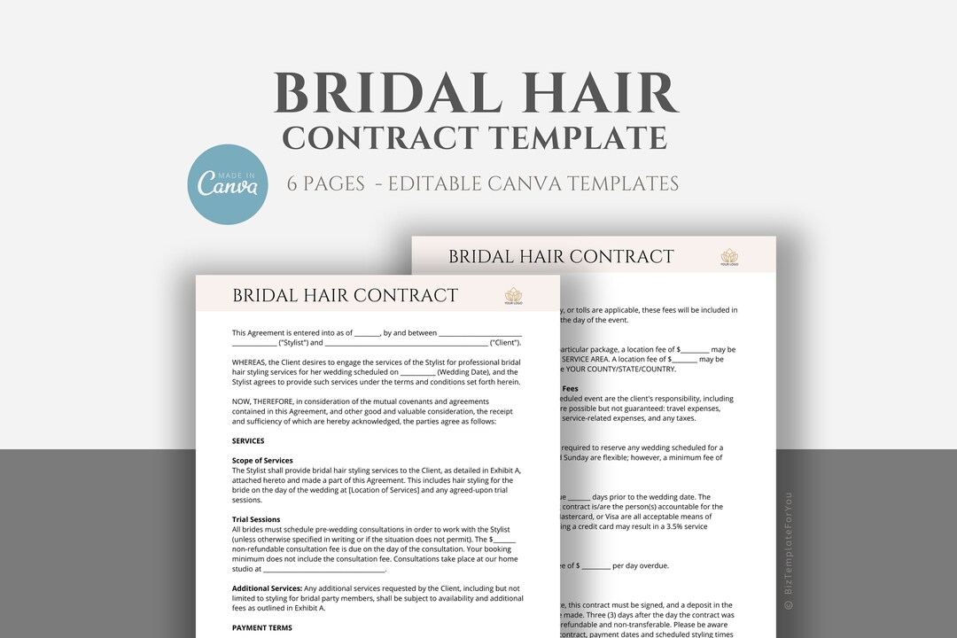Editable Professional Bridal Hair Contract Template for Freelance ...