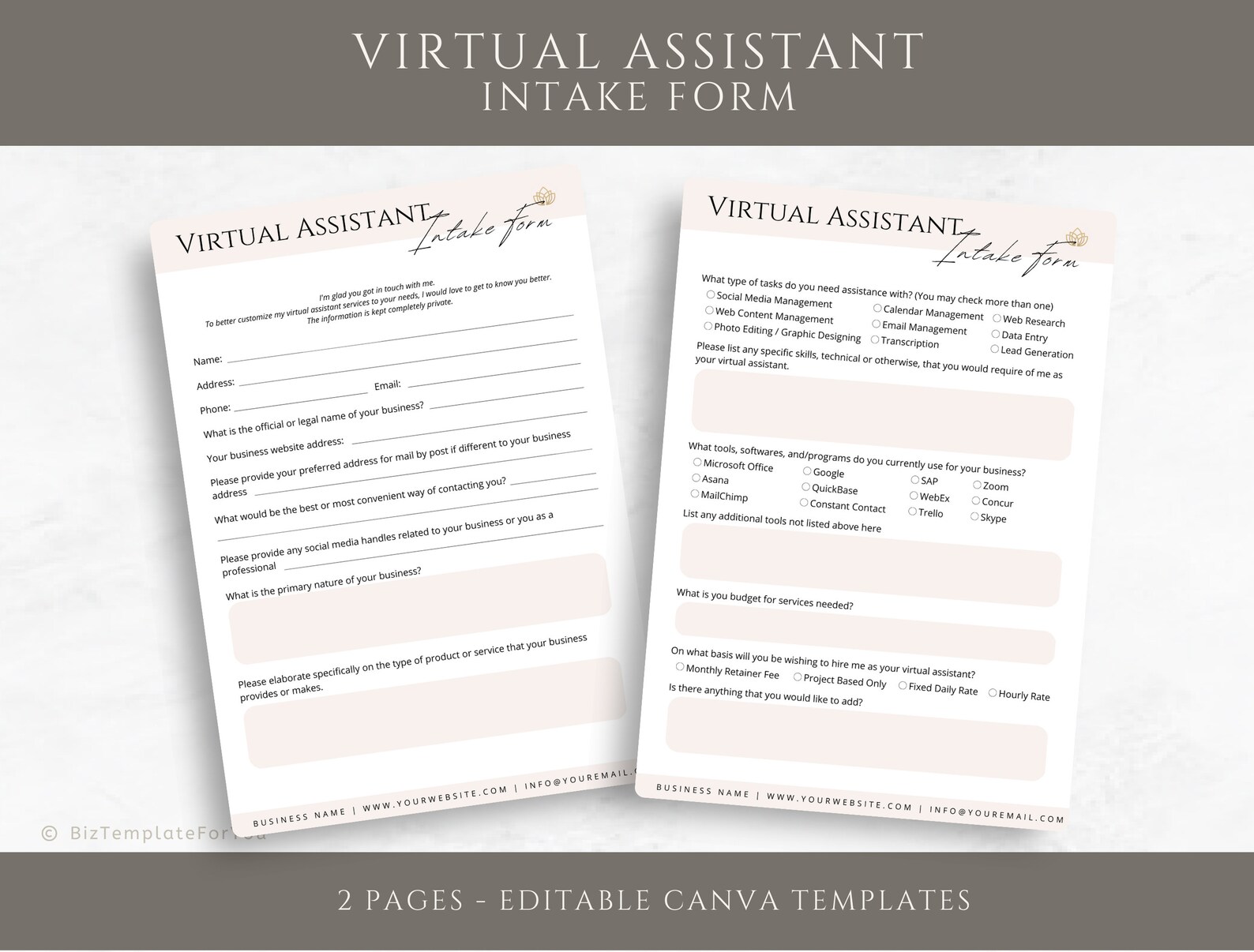 Editable Virtual Assistant Client Intake Form Template - Etsy