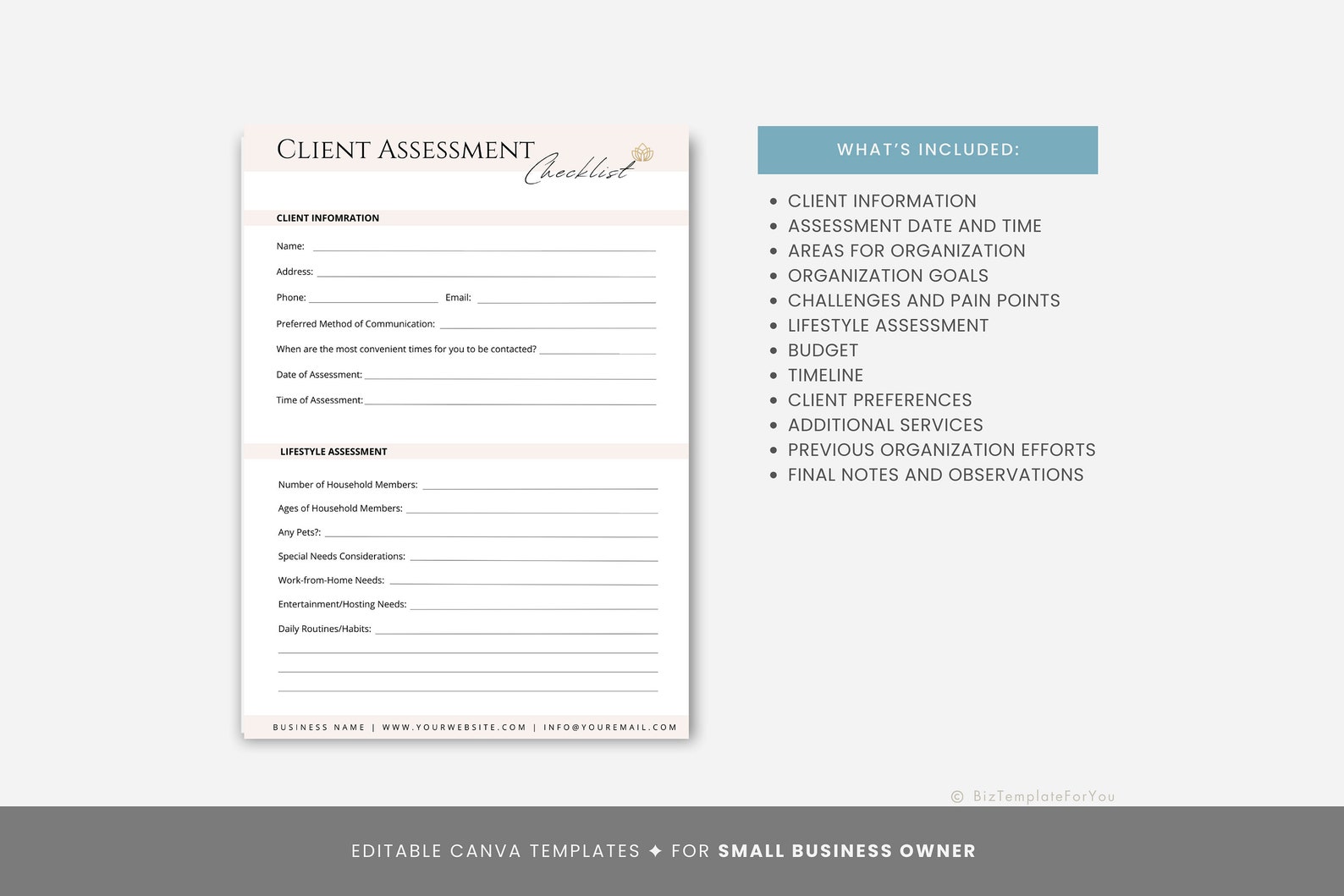 Editable Professional Organizer Client Assessment Checklist Template ...
