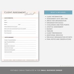 Editable Professional Organizer Client Assessment Checklist Template ...