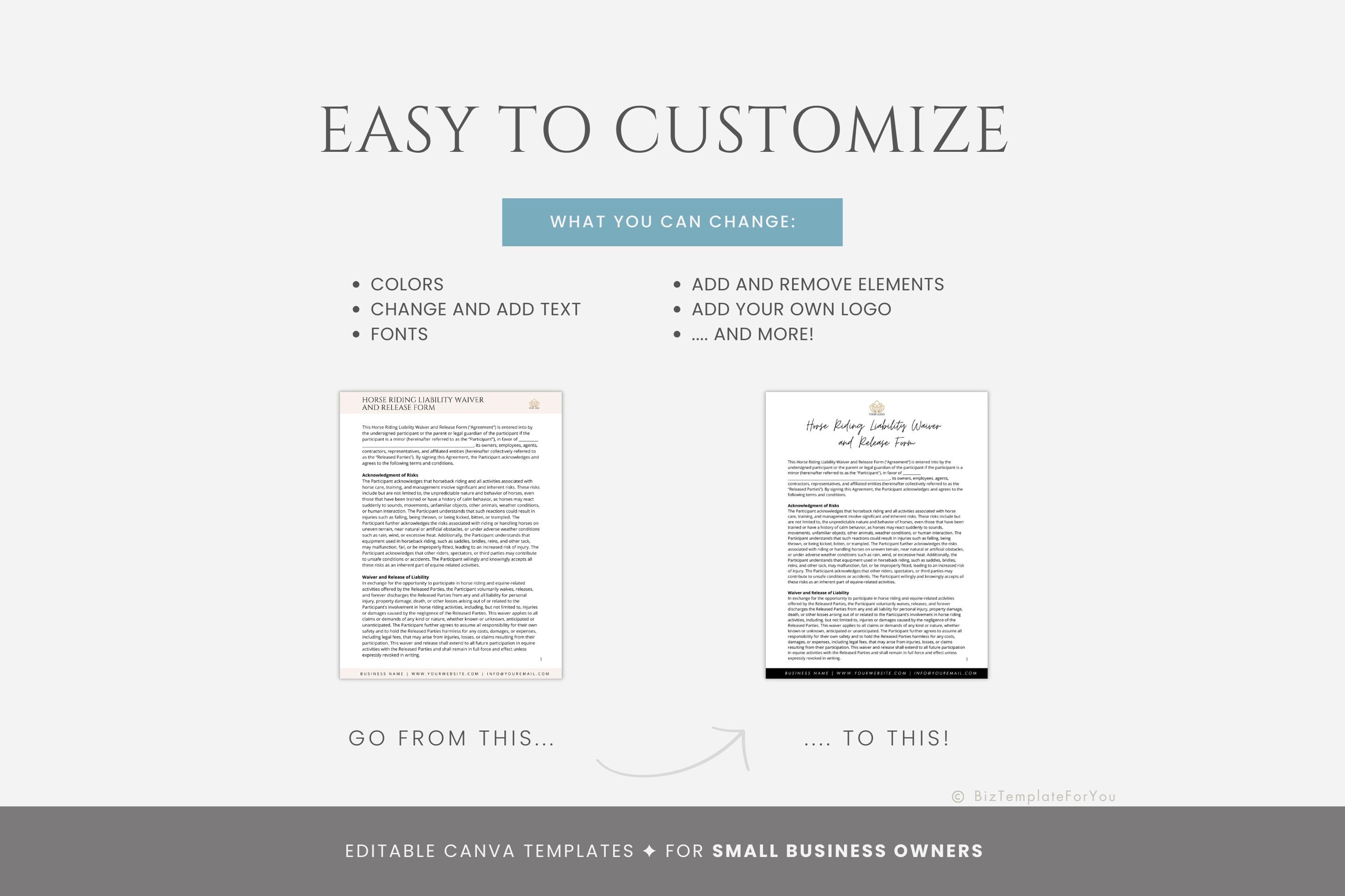 Editable Horse Riding Liability Waiver Form Template, Equine Waiver and ...