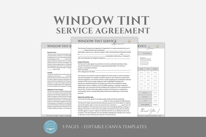 Editable Window Tint Service Agreement Template, Car Window Tinting ...