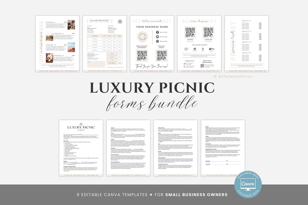 Editable Luxury Picnic Forms Bundle, Contract Template, Professional ...