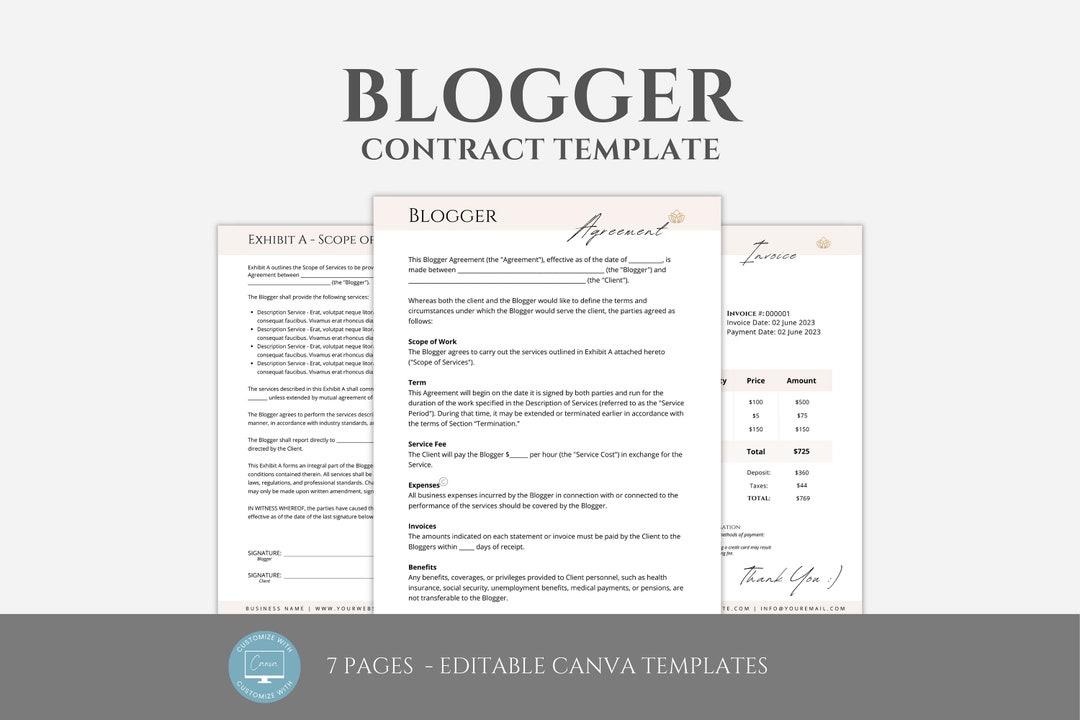Editable Blogger Contract Template, Freelance Blog Writer Service ...