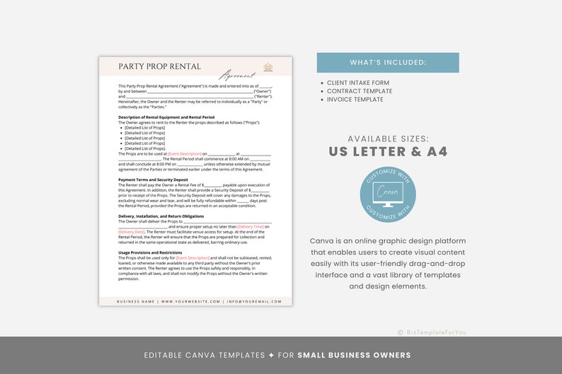 Editable Party Prop Contract Template, Party Decor Rental Agreement ...