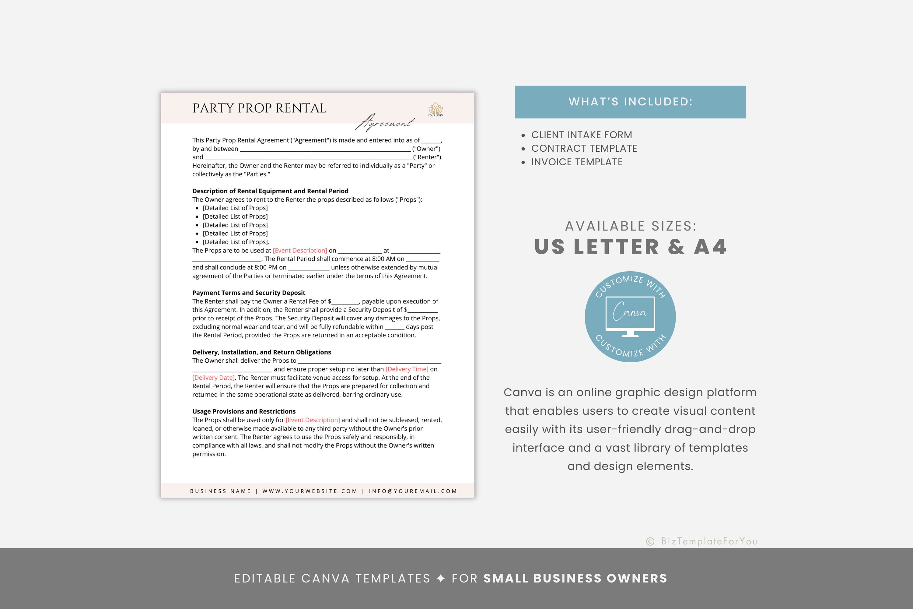 Editable Party Prop Contract Template, Party Decor Rental Agreement ...