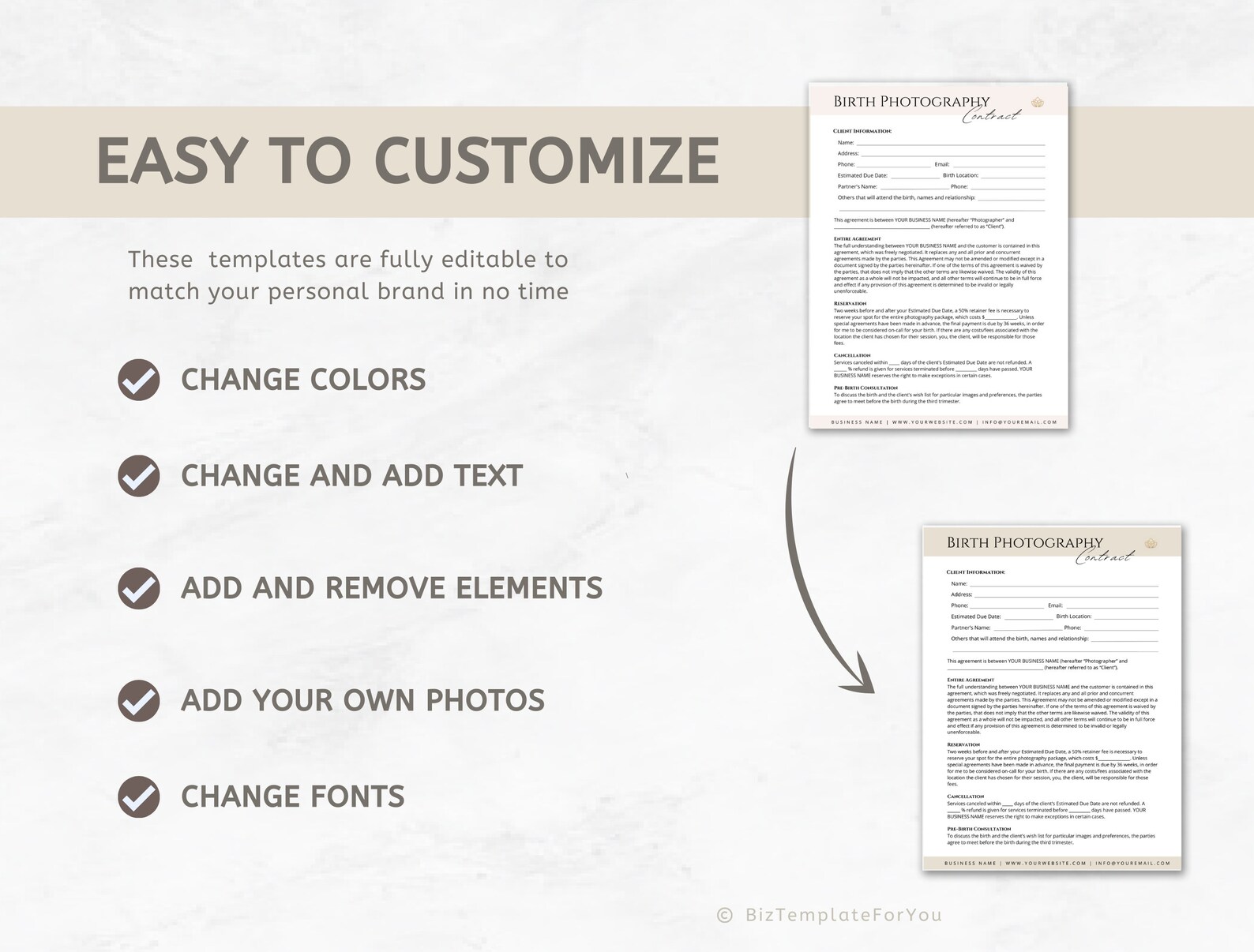 Editable Birth Photographer Contract Template Bundle - Etsy