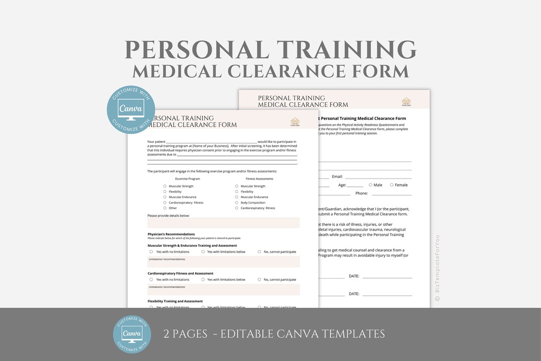 Editable Personal Trainer Medical Clearance Form Template, Personal ...