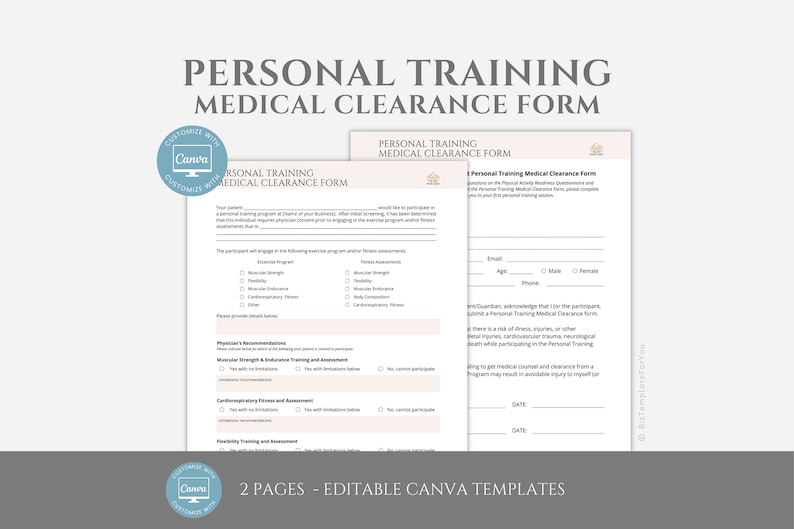 Editable Personal Trainer Medical Clearance Form Template, Personal ...