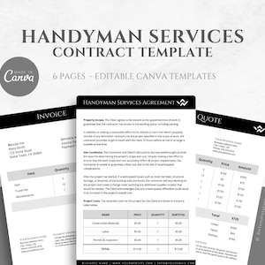 Editable Handyman Contract Template, Professional Handyman Services ...