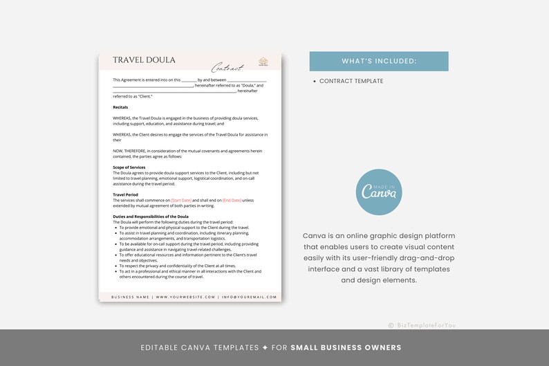 Editable Travel Doula Service Agreement, Travel Doula Contract Template ...