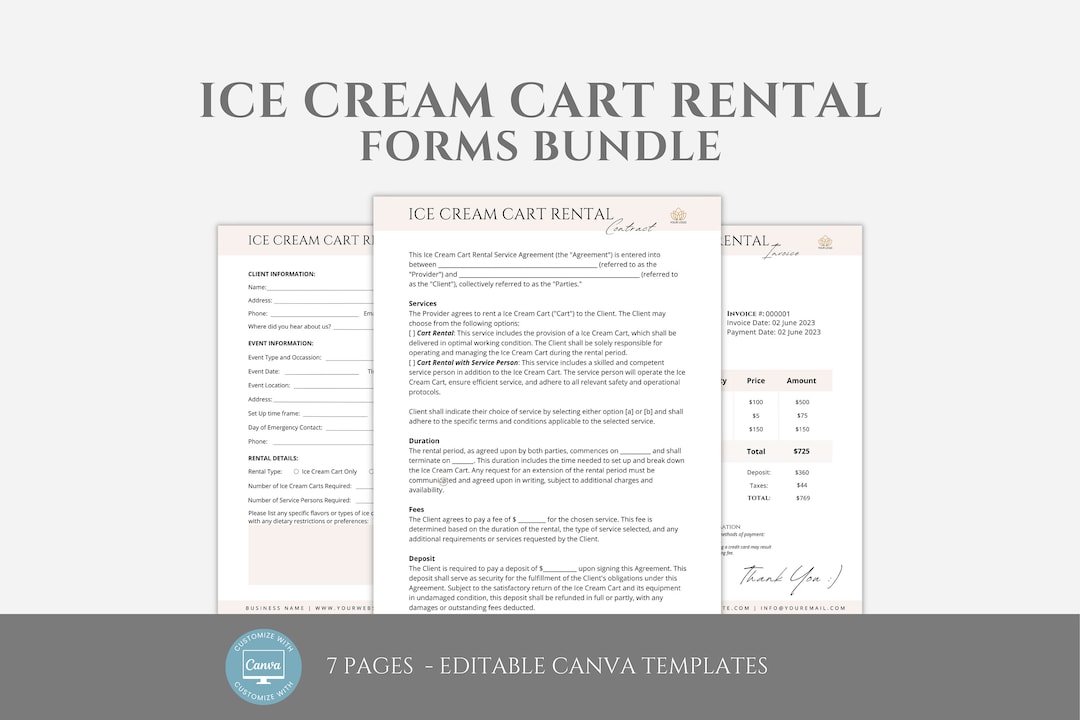 Editable Ice Cream Cart Service Contract Template, Ice Cream Cart ...