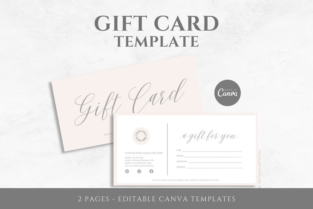 Editable Gift Card Template, Minimalistic Gift Cetificate Template, DIY ...