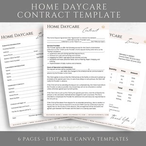 Editable Home Daycare Contract Template, Childcare Service Agreement ...