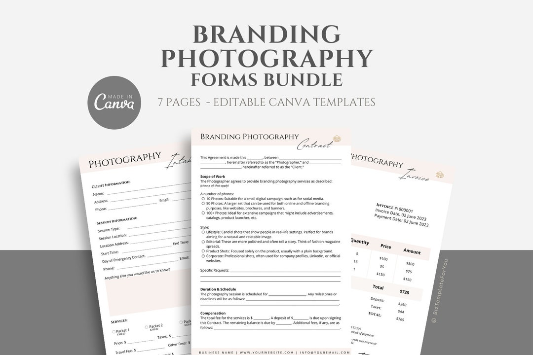 Editable Branding Photography Contract Template, Headshoot Photography ...
