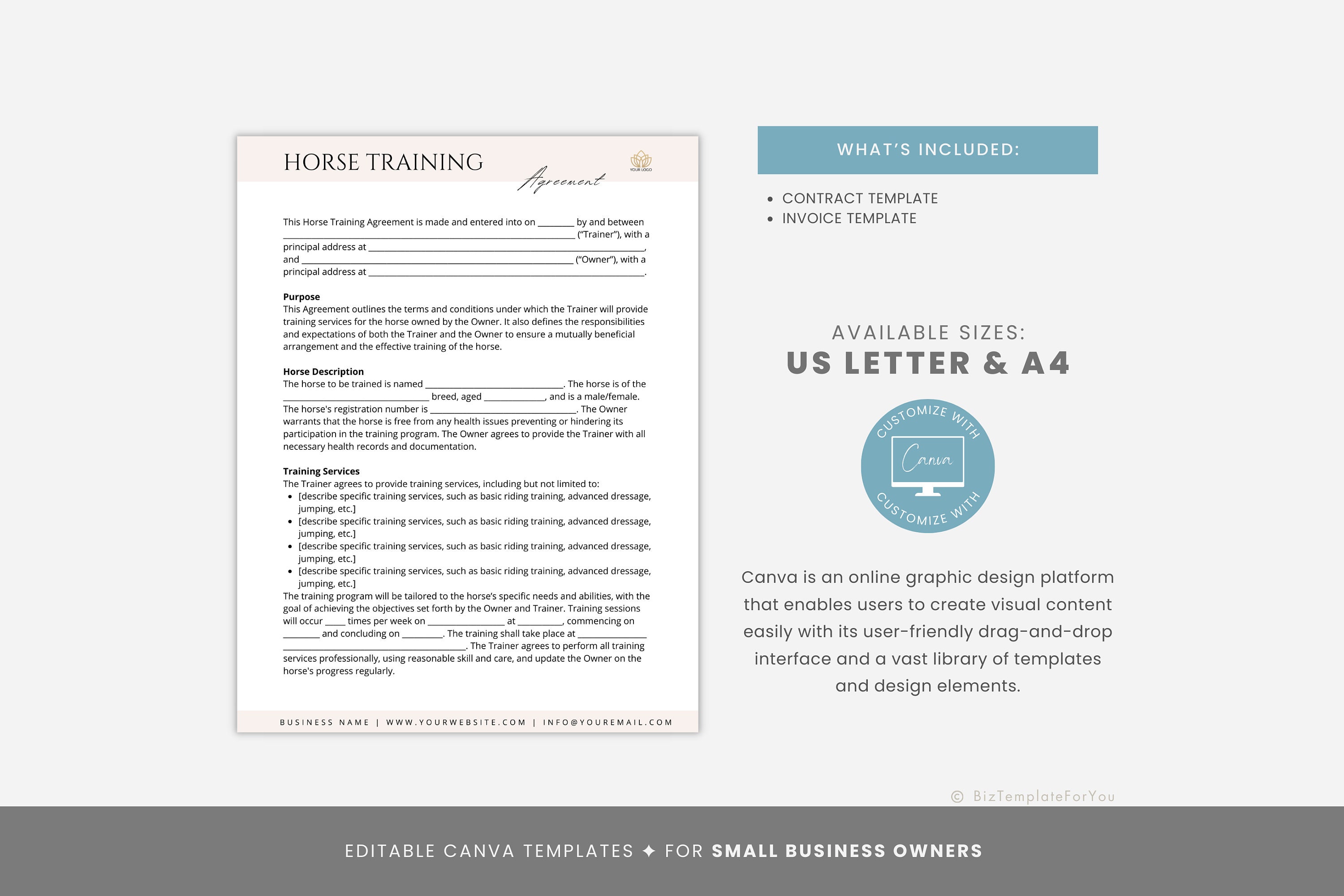 Editable Horse Training Contract Template, Equine Training Service ...