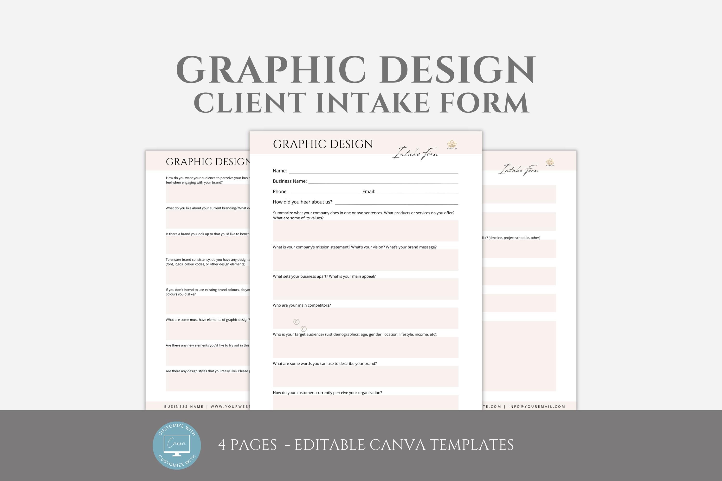 Editable Graphic Design Client Intake Form, Onboarding Questionnaire ...