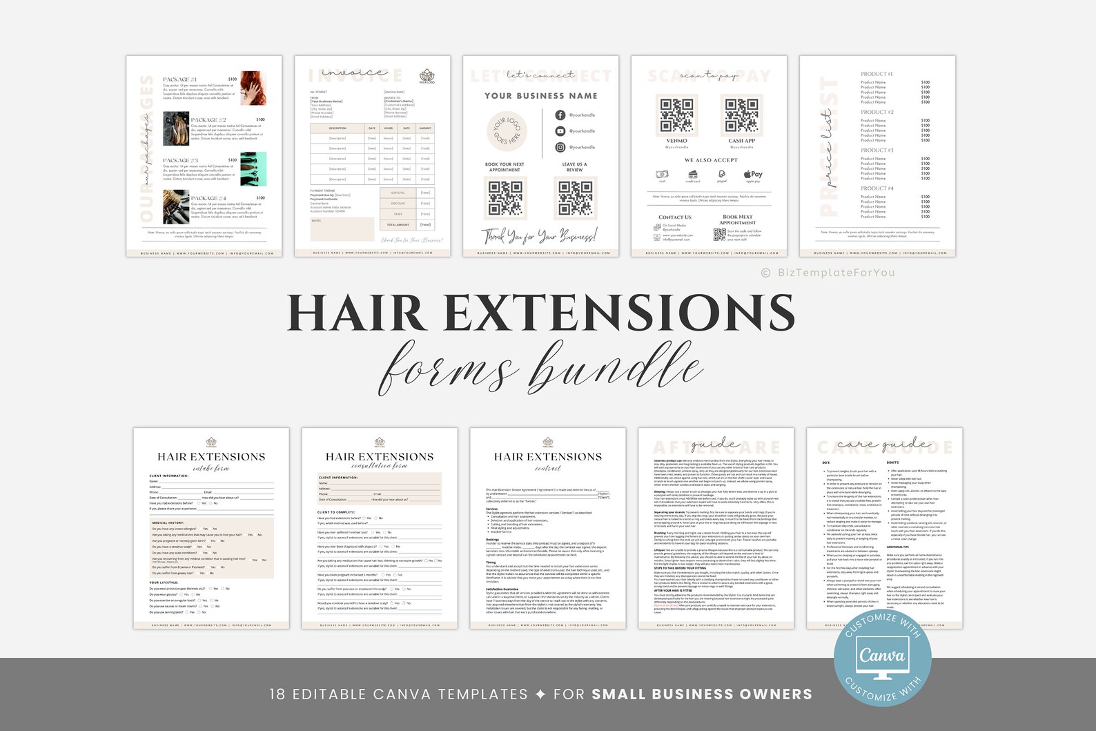 Editable Hair Extensions Forms Bundle, Templates for Hairstylists ...