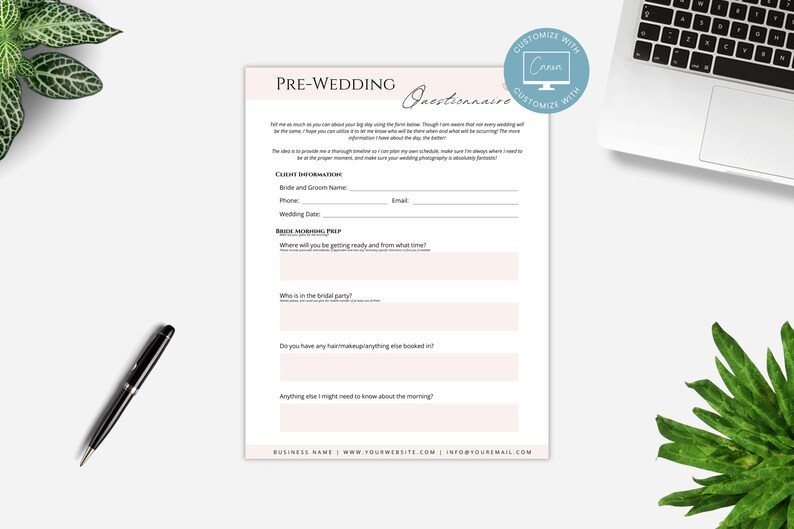 Editable Wedding Photography Questionnaire, Editable Pre-wedding Client ...