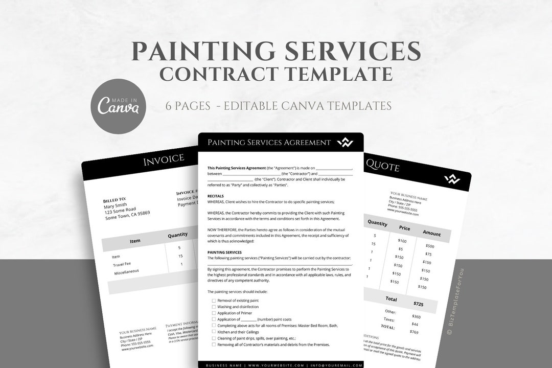 Editable Painting Contract Template, Professional Painting Services ...
