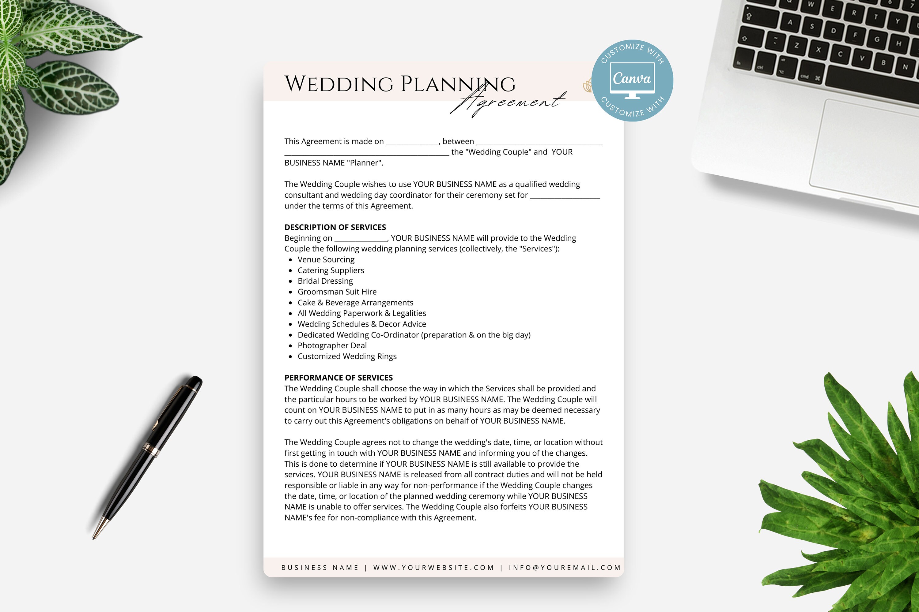 Editable Wedding Planner Contract Template, Event Planner Services, Wedding Planning Service ...