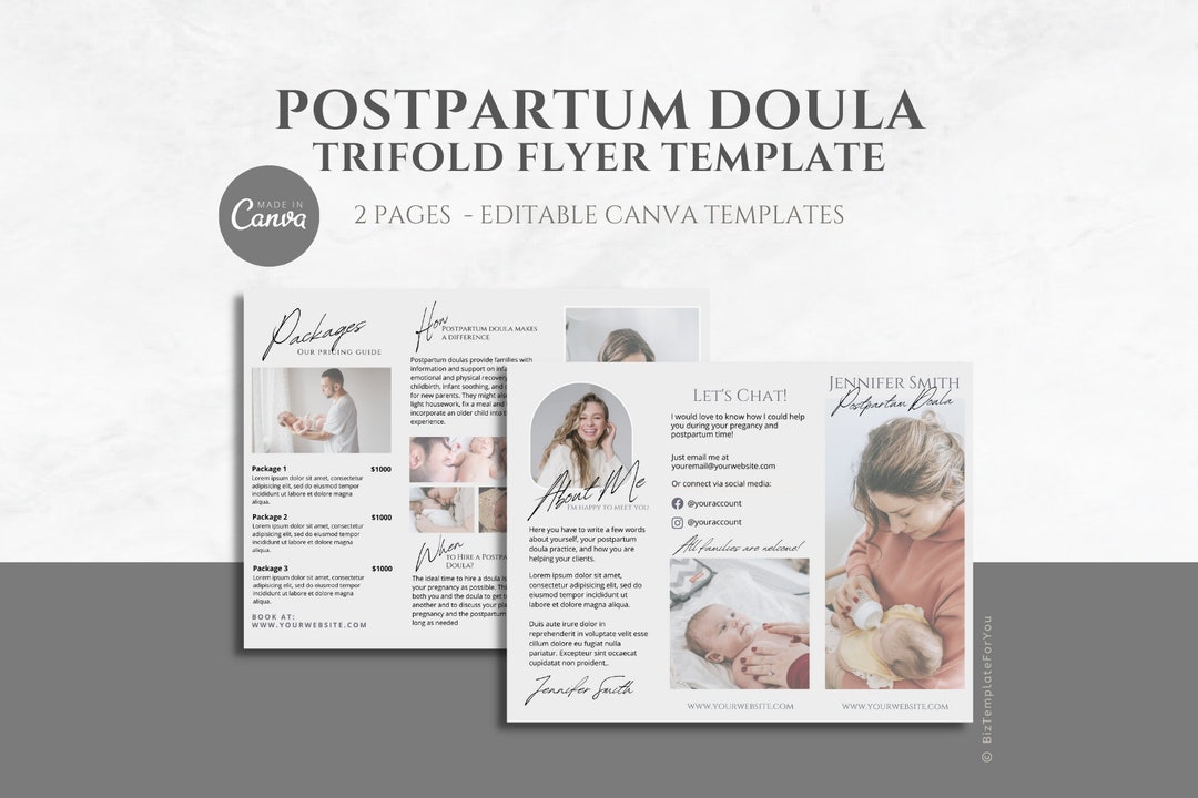 Editable Postpartum Doula Brochure Template, Printable Postpartum Doula ...