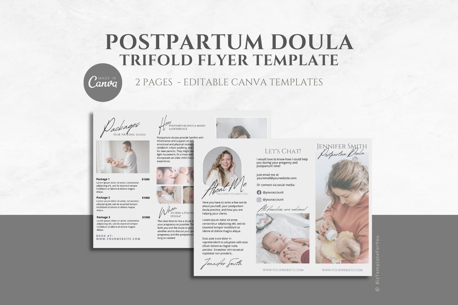 Editable Postpartum Doula Brochure Template, Printable Postpartum Doula ...