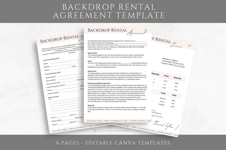 Editable Backdrop Rental Agreement, Party Equipment Rental Contract ...