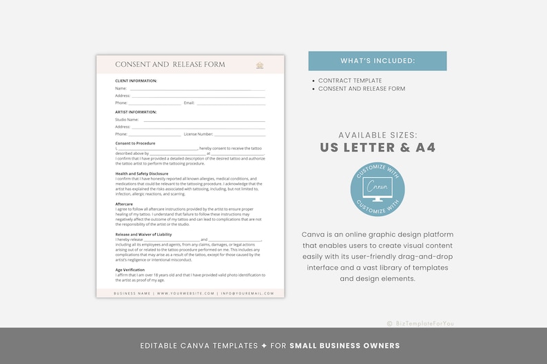 Editable Tattoo Artist Contract Template, Tattoo Consent Form, Tatto ...