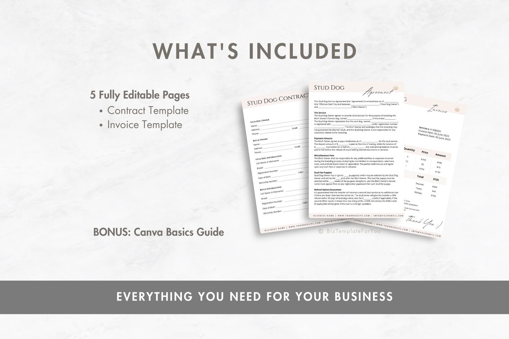 Editable Stud Dog Contract Template, Professional Breeding Service ...