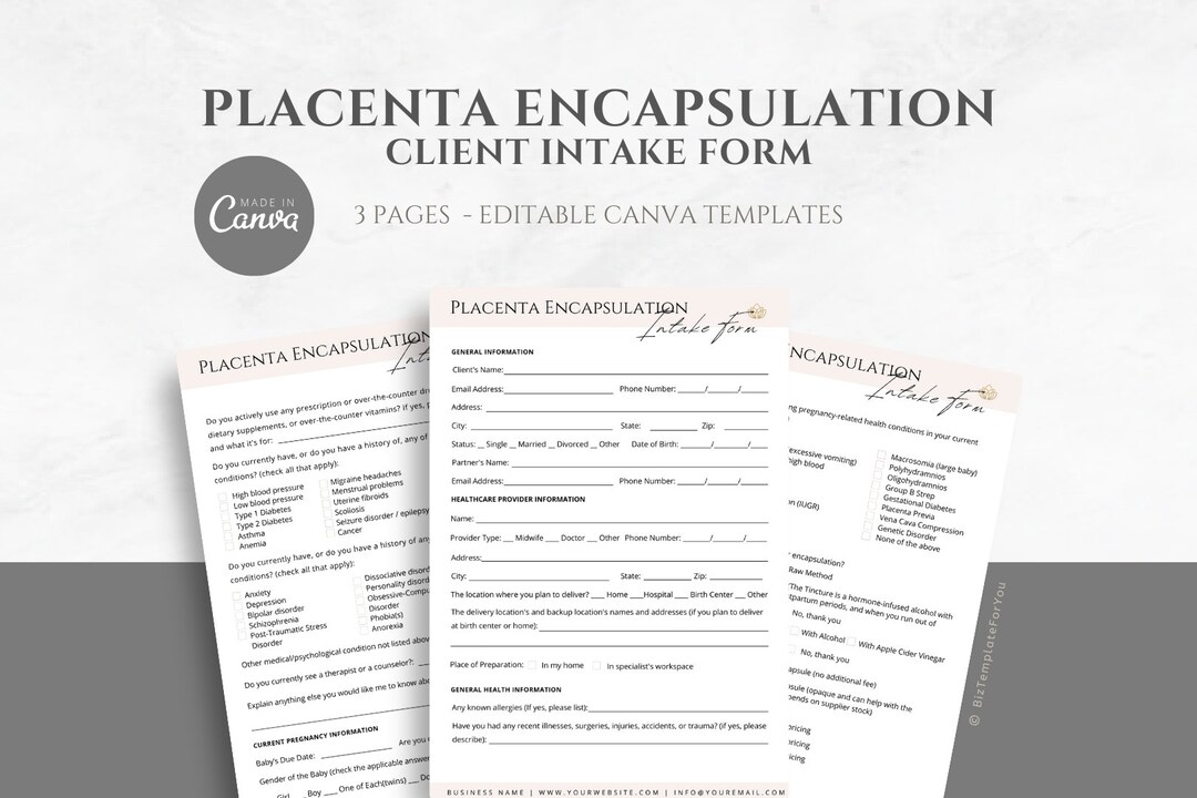 Editable Placenta Encapsulation Client Intake Form Template - Etsy