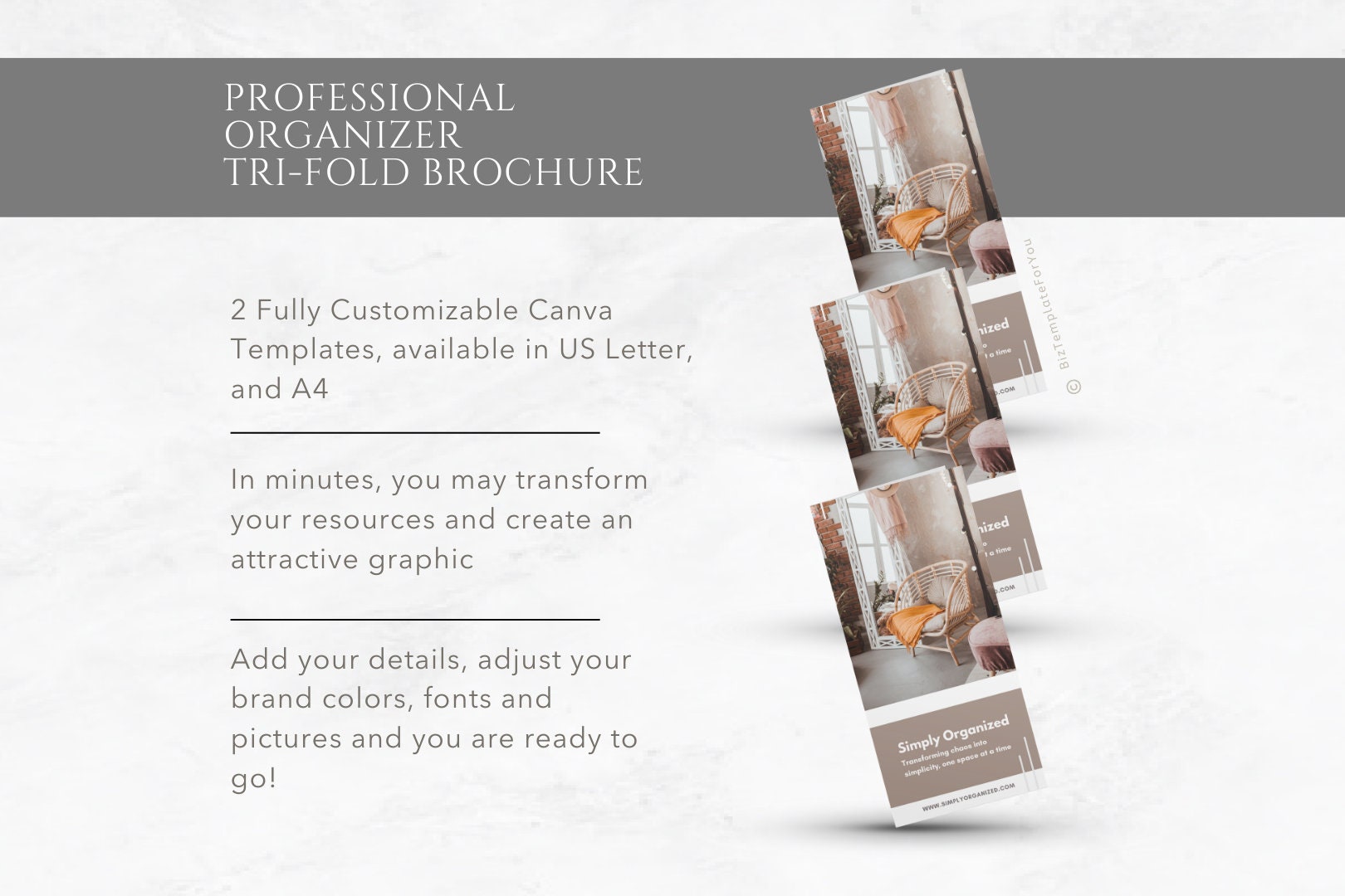Editable Professional Organizer Tri-fold Brochure Template, Home ...