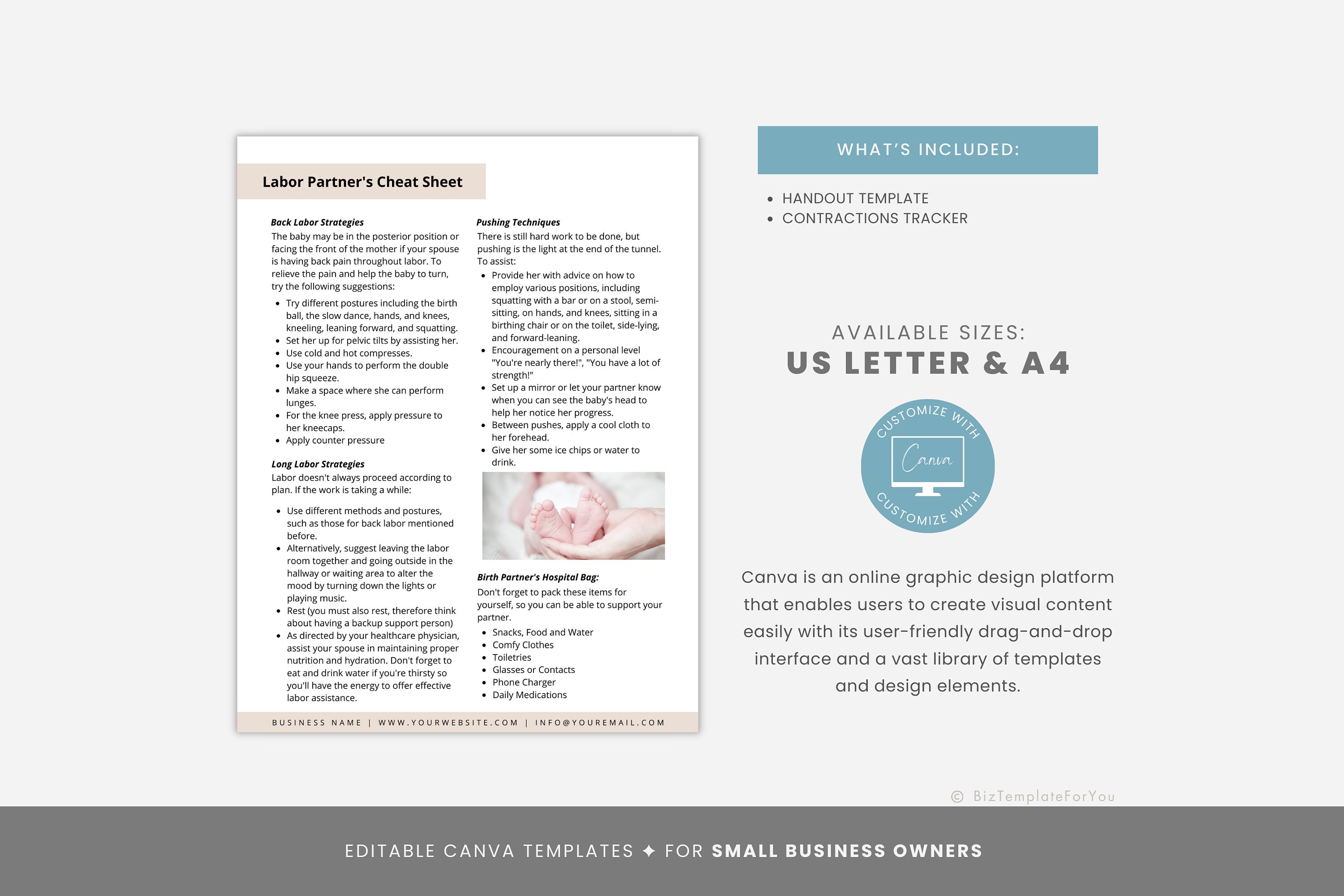 Editable Labor Partner Cheat Sheet Template, Birth Partner Info Sheet ...