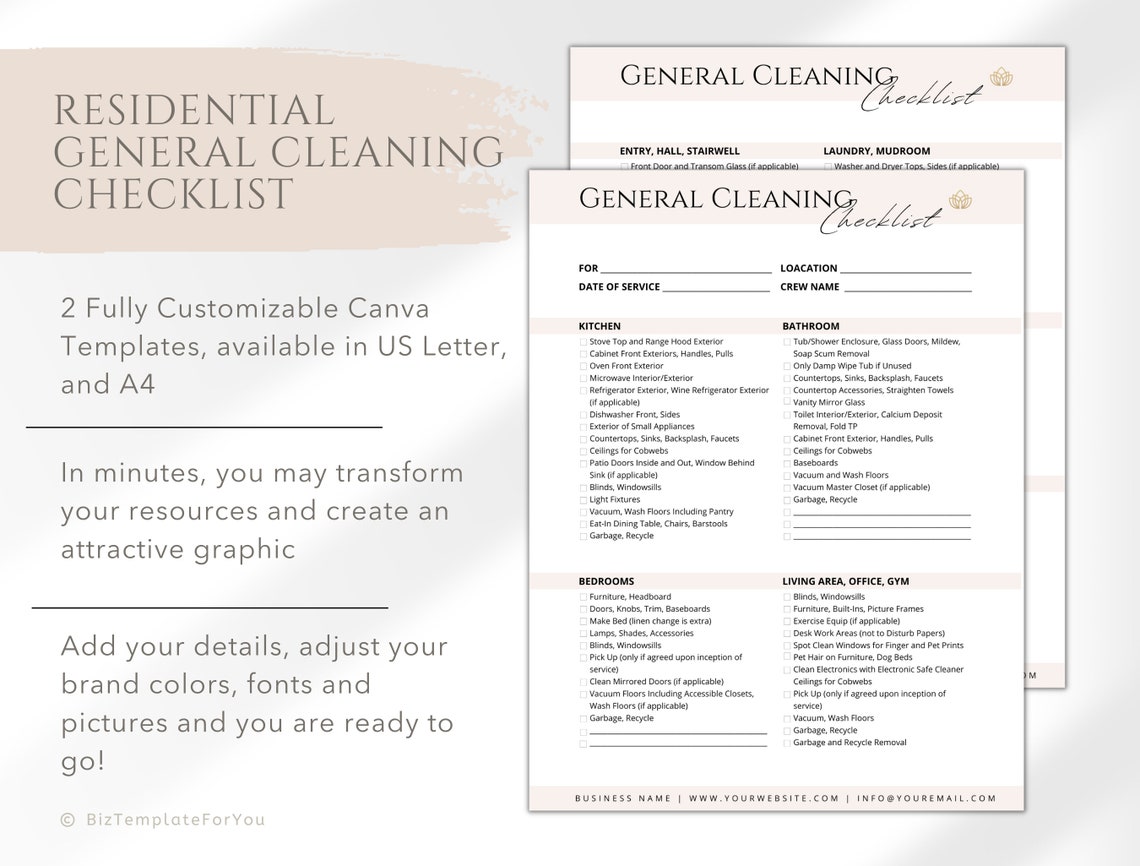 Residential General Cleaning Checklist Editable House - Etsy Australia