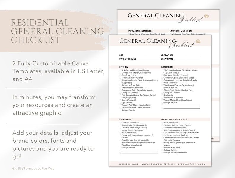 Residential General Cleaning Checklist Editable House - Etsy