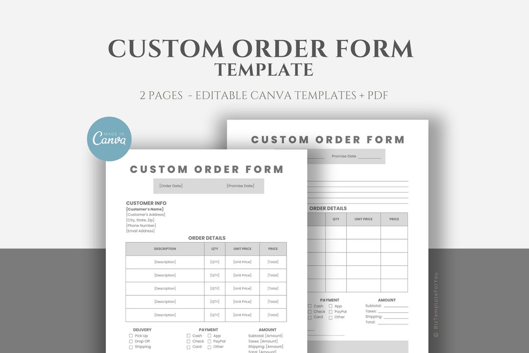 Editable Order Form Template, Printable Crafters Order Form Template ...