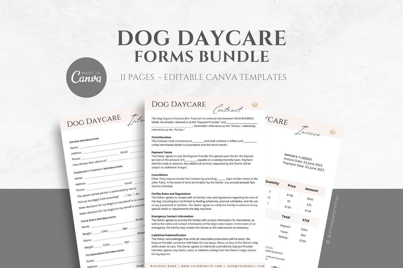 Editable Dog Daycare Forms Bundle Dog Daycare Contract Template, Pet ...